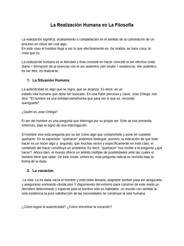 La Realización Humana en La Filosofía | PDF | Conocimiento