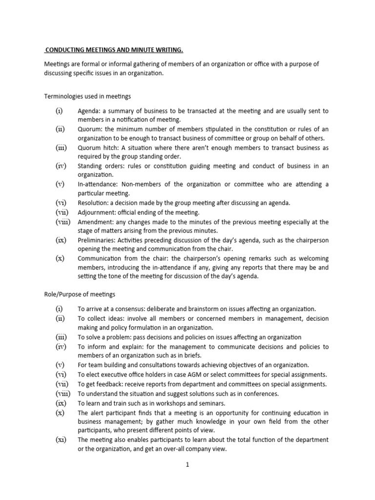 Conducting Meetings and Minute Writing | PDF | Committee | Consensus ...