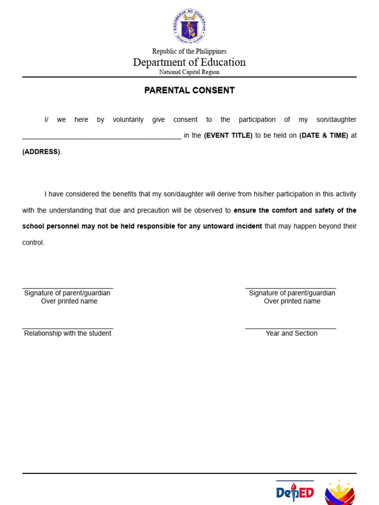Parental Consent - Template | PDF | Social Science | Wellness
