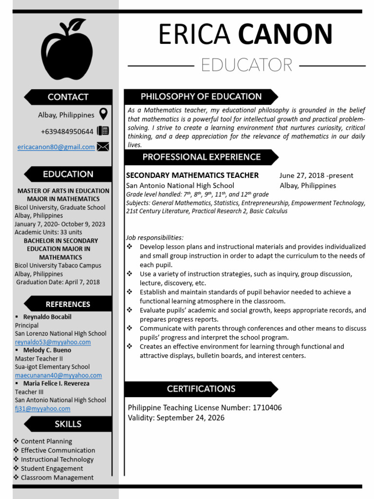 Erica Canon-Final Resume | PDF | Teachers | Mathematics