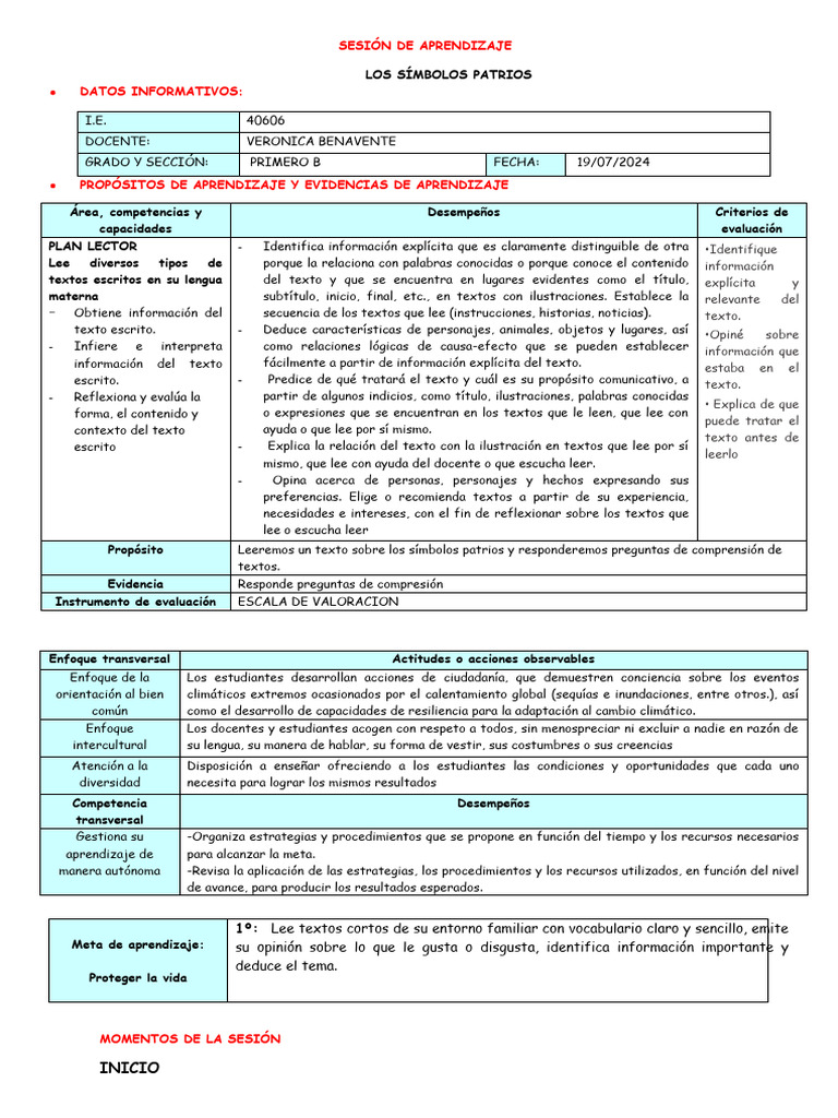 1º U4 S5 Sesion D4 Plan Lector Leemos Simbolos Patrios | PDF ...