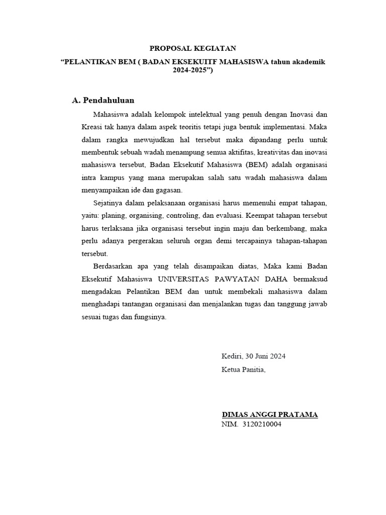 Proposal Kegiatan Pelantikan | PDF | Karier & Perkembangan | Ilmu Sosial