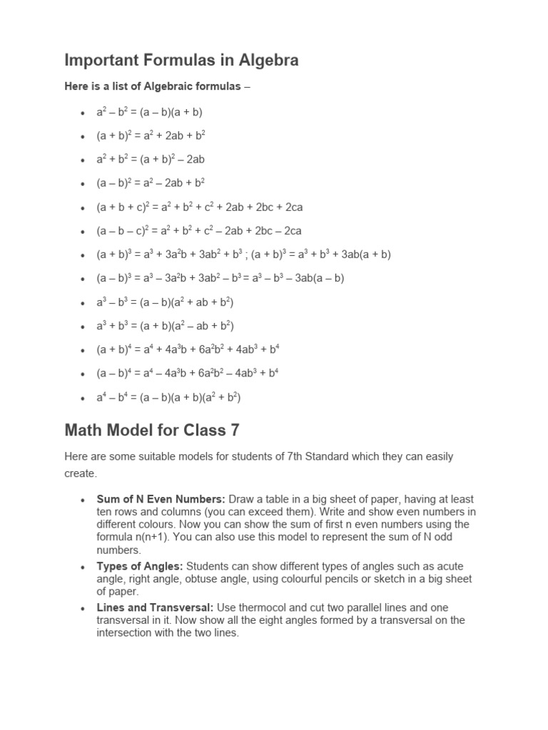 Algebra Formula | PDF