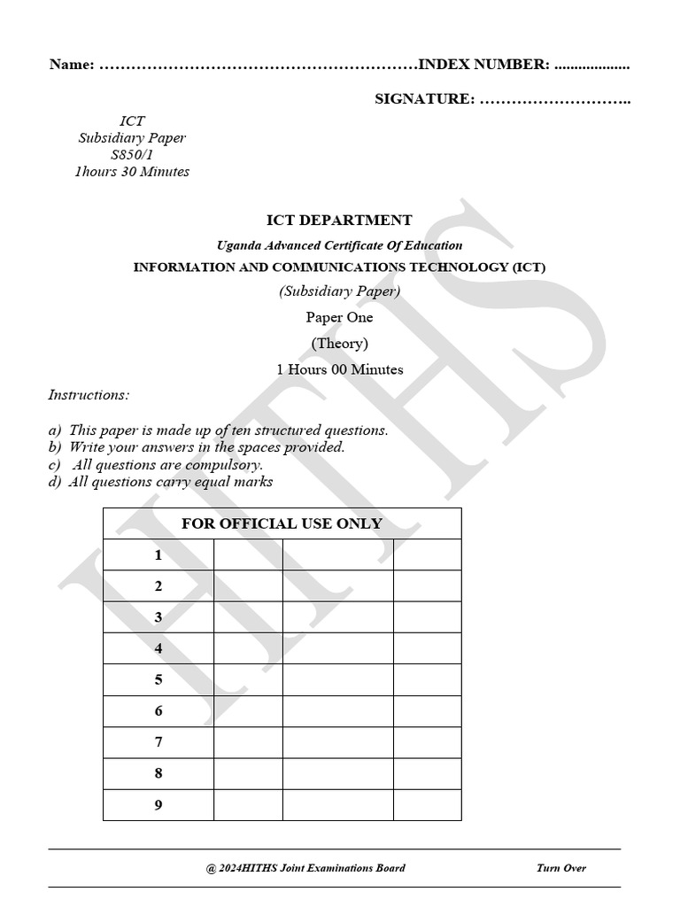 s5 Mot Exam Ict Term 1 2024 | PDF | Information Age | Cyberspace