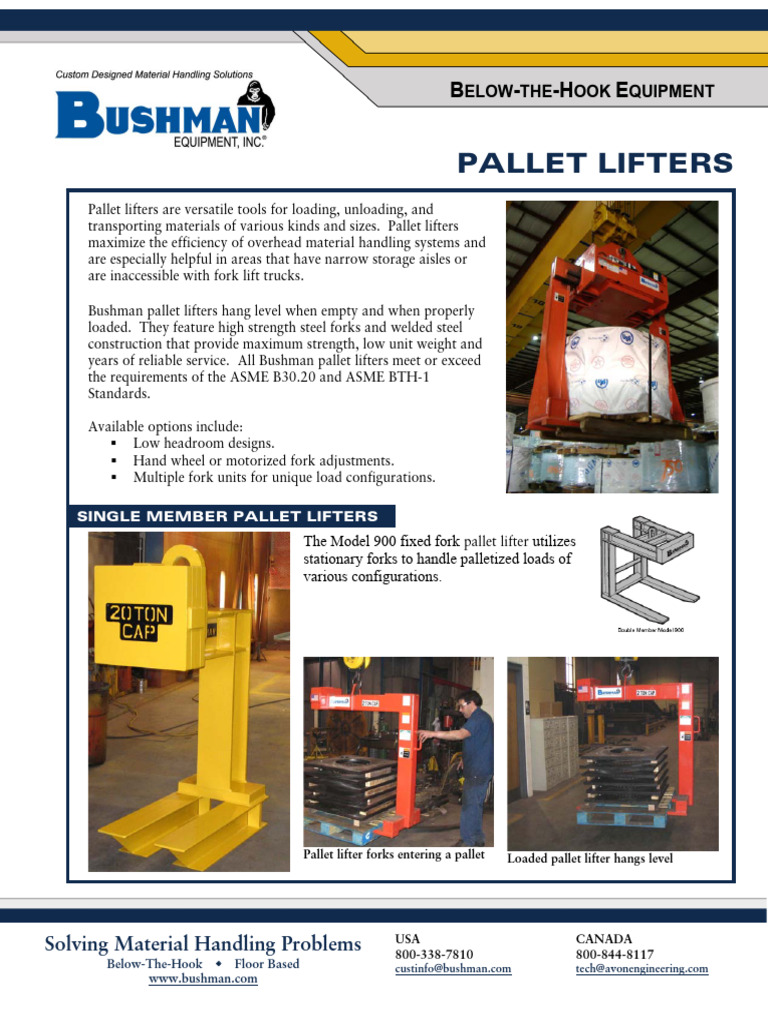 Bushman Pallet Lifters Brochure | PDF | Pallet | Manufactured Goods