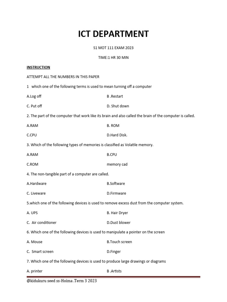 s1 Mot Term 3 Kid Ict | PDF | Computer Data Storage | Random Access Memory s1 Mot Term 3 Kid Ict | PDF | Computer Data Storage | Random Access Memory