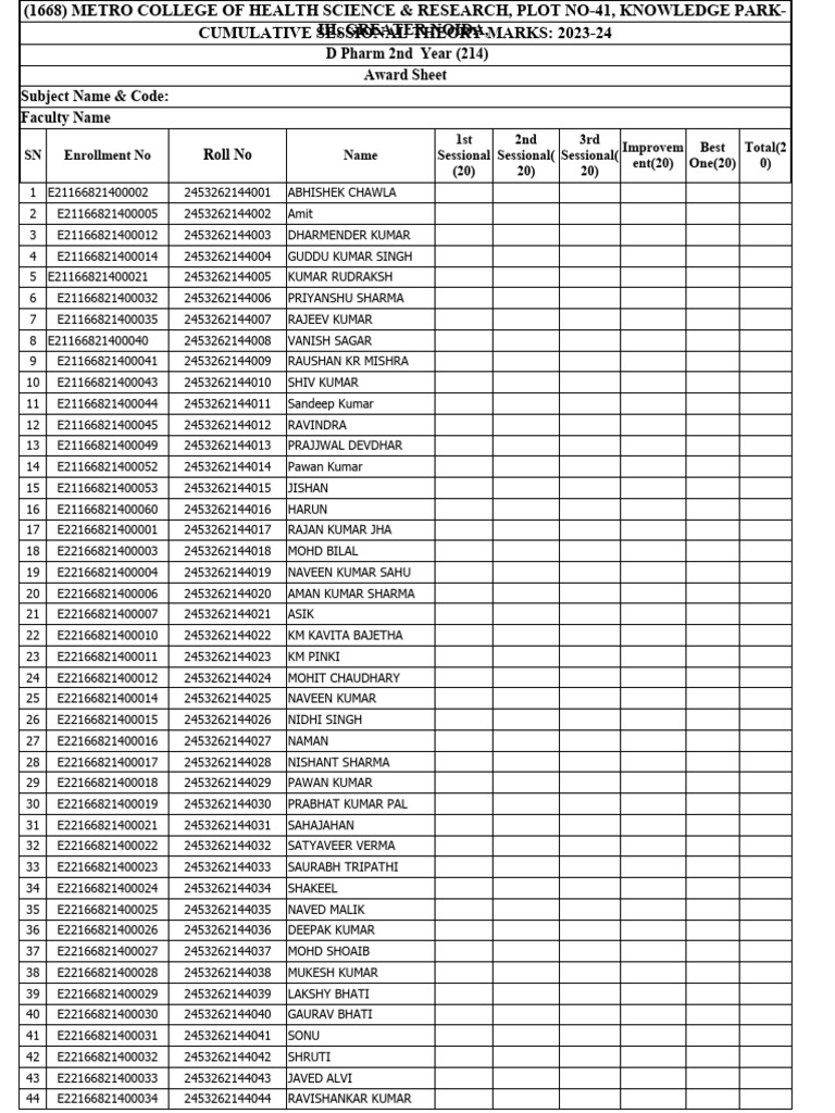 D Pharm 2nd Year 2023-24 | PDF