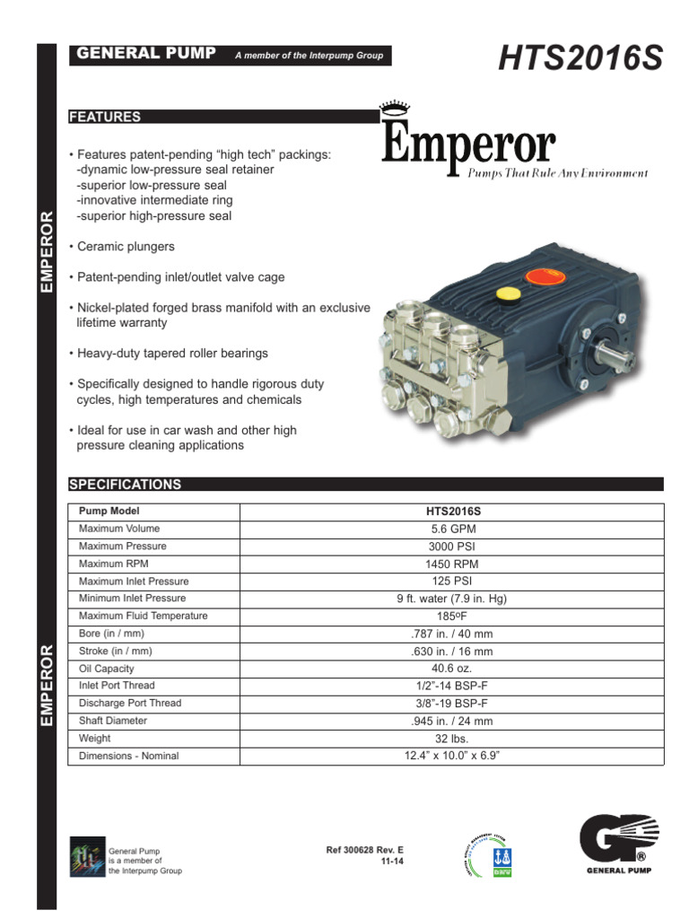 HTS2016S Pump Specifications and Features | PDF | Pump | Gas Technologies