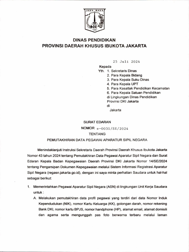Surat Edaran Pemutakhiran Data ASN | PDF