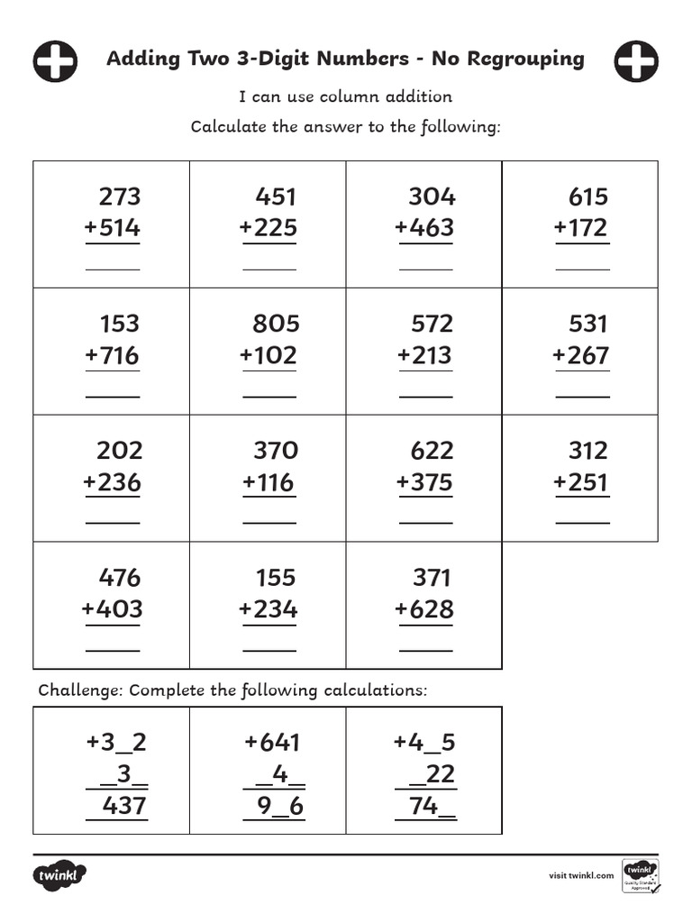 Add 3-Digit Numbers Without Regrouping | PDF