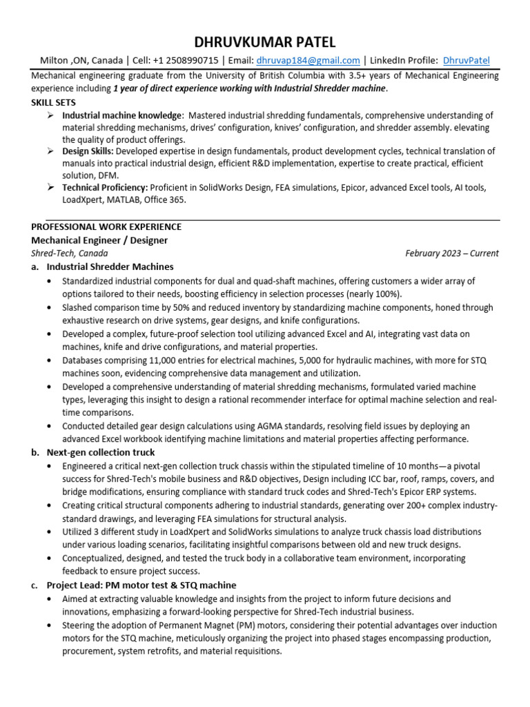DHRUVKUMAR PATEL-Resume | PDF | Mechanical Engineering | Machines