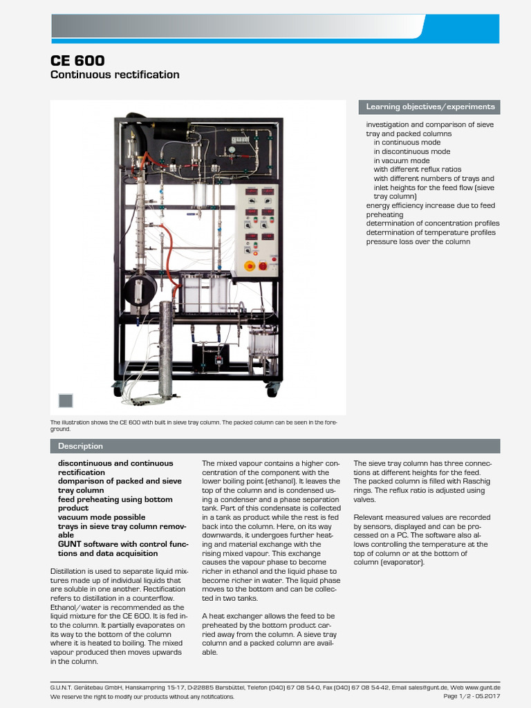 Ce 600 | PDF | Distillation | Continuum Mechanics