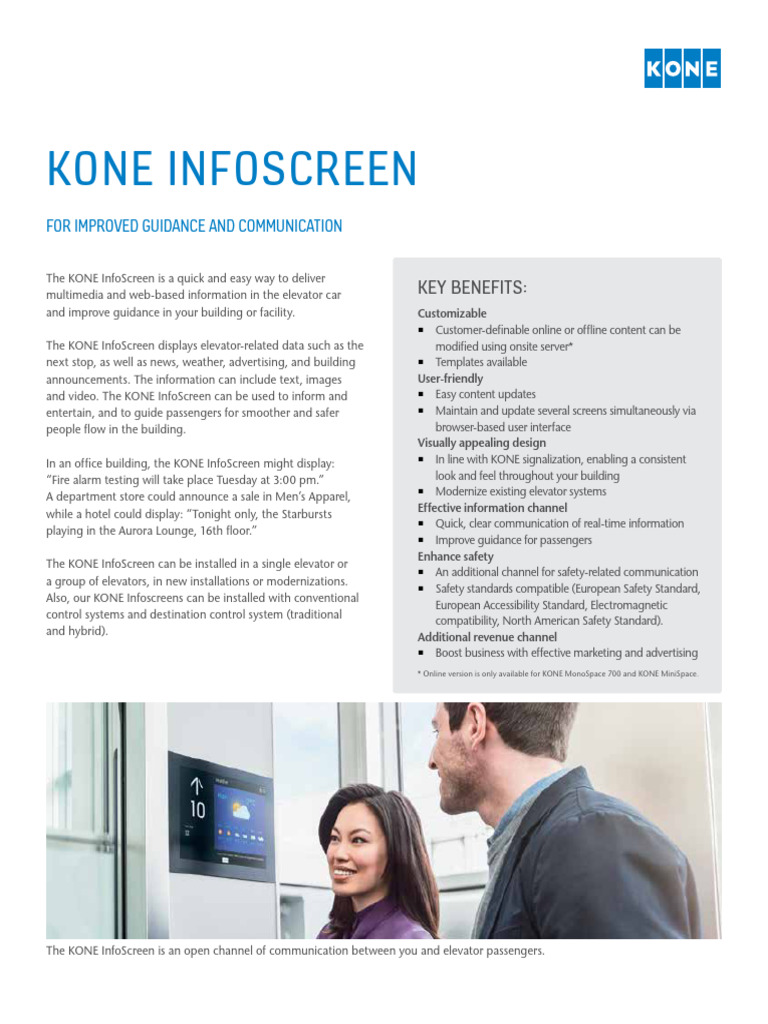 Kone Infoscreen Cut Sheet Tcm25 53740 | PDF | Usb | Elevator