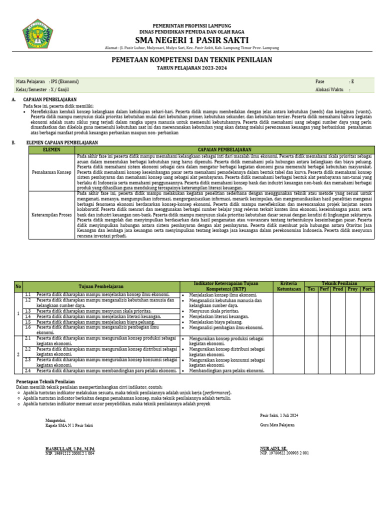 Pemetaan Kompetensi Dan Teknik Penilaian | PDF | Karier & Perkembangan