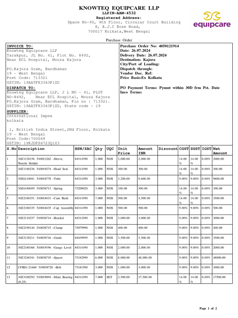 PO - 4050121914 International Impex | PDF