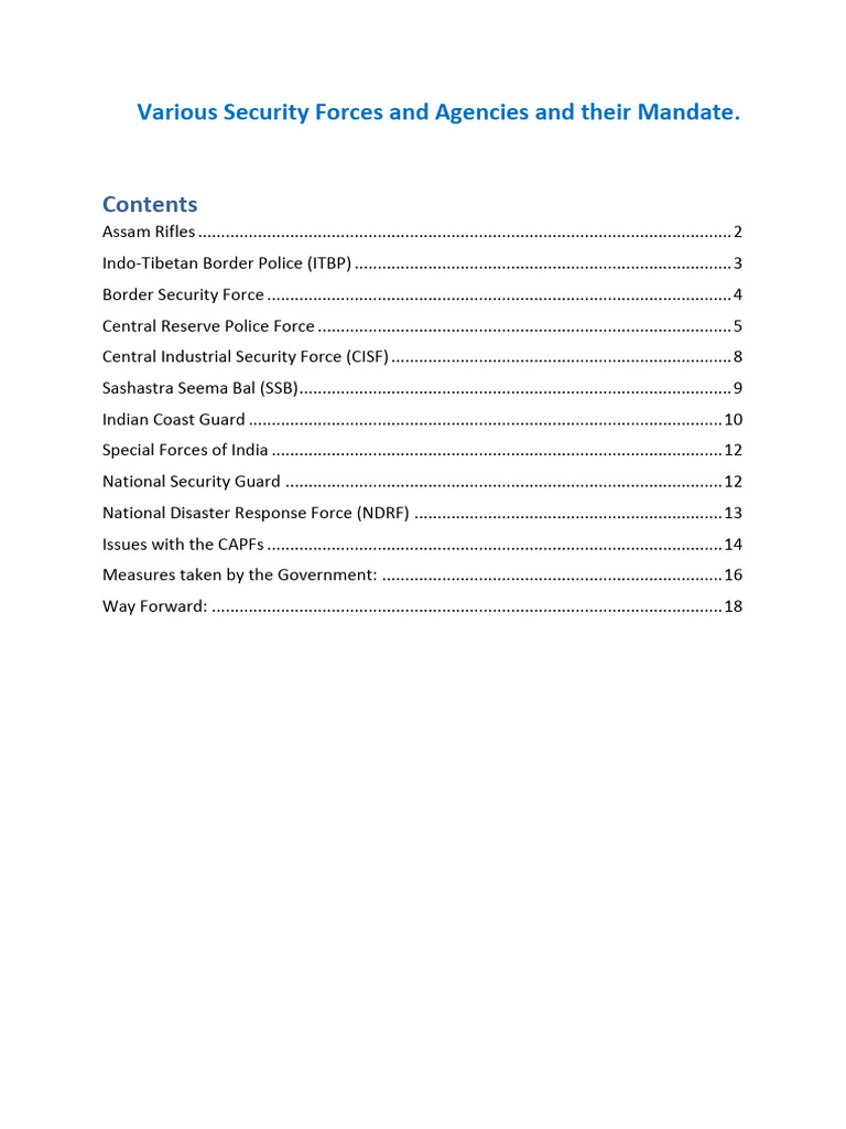 GSIII Various Security Forces and Agencies and Their Mandate | PDF ...
