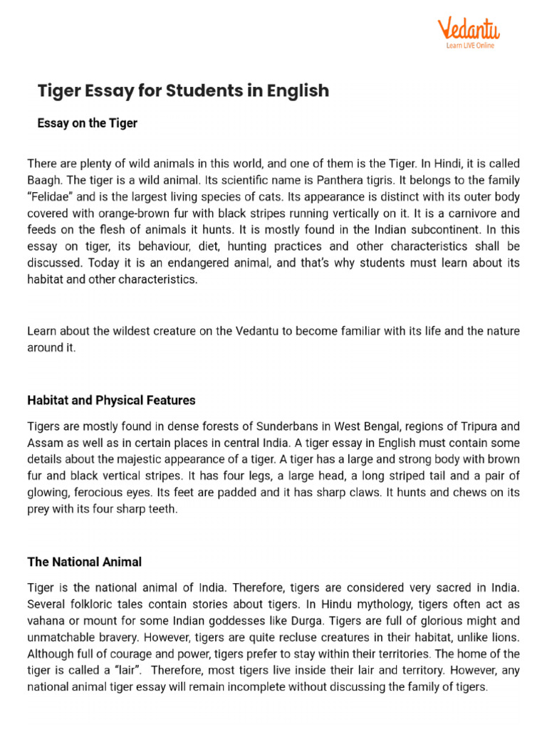 Tiger Essay For Students in English | PDF