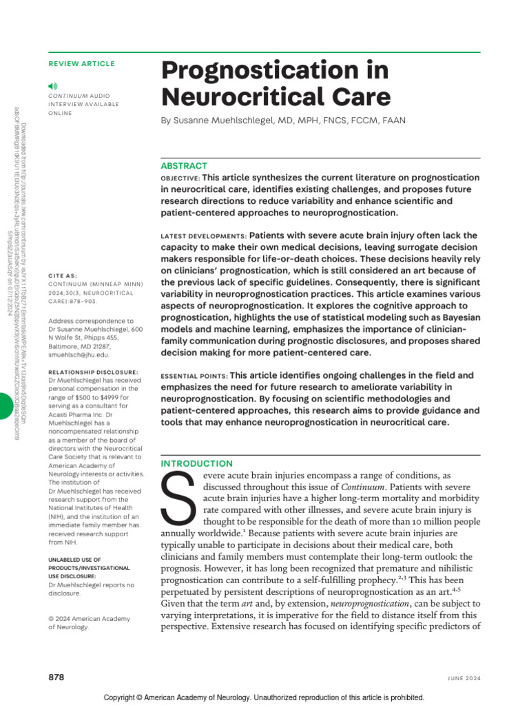 Prognostication in Neurocritical Care.15 | PDF | Traumatic Brain Injury ...
