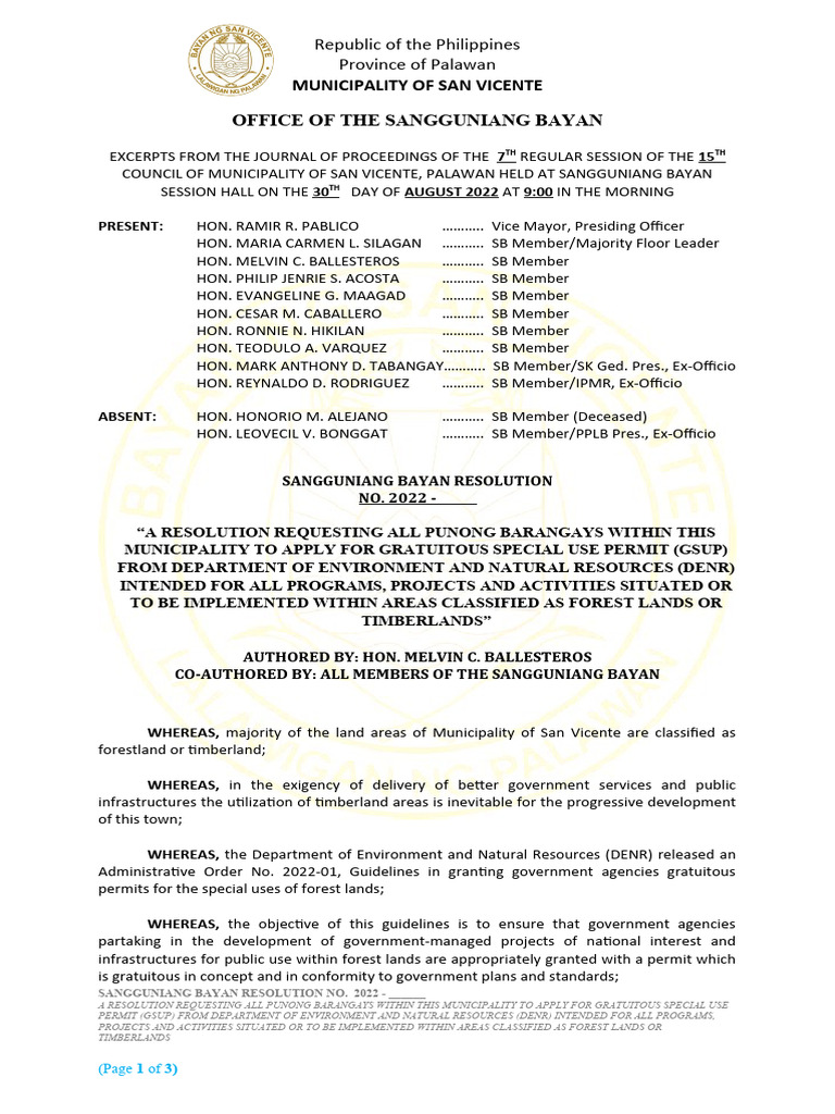 Resolution 2022 - Requesting Punong Barangay = Gratuitous Permit | PDF ...