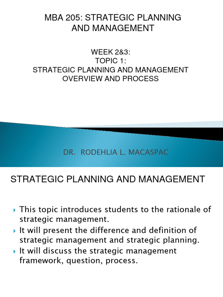 Week 2&3_Topic 1_Strategic Planning & Mgt Overview and Process | PDF | Strategic Management ...