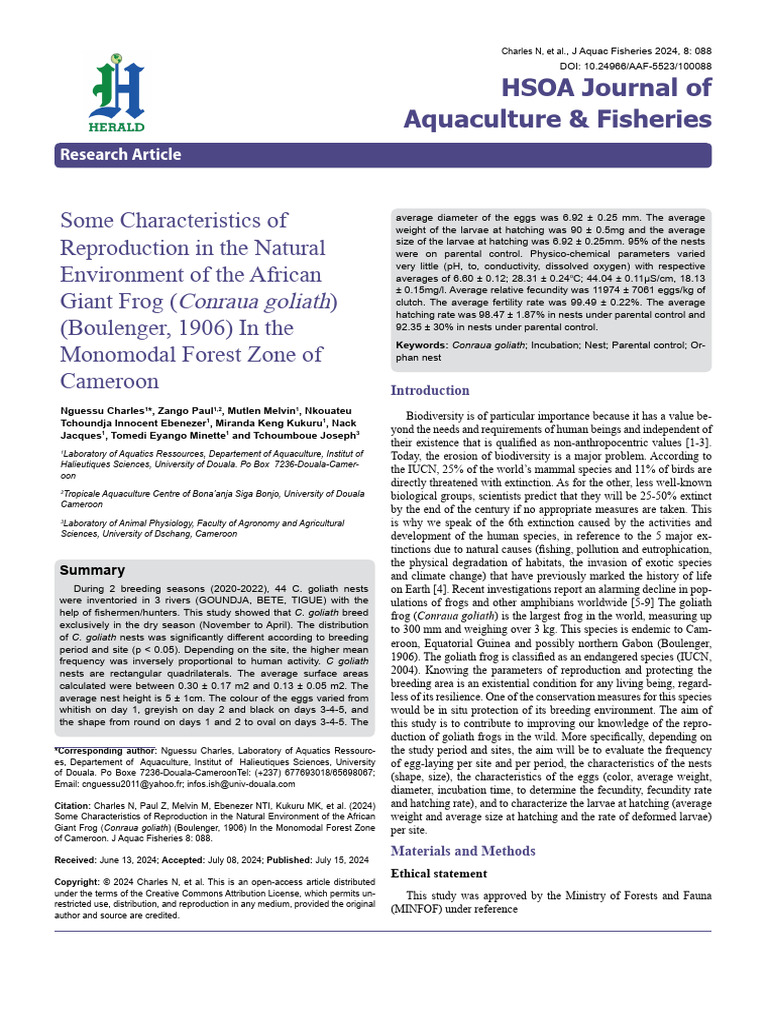 Conraua Goliath | PDF | Egg | Water