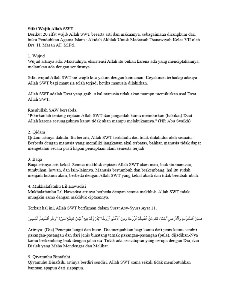 Sifat Wajib Allah SWT | PDF