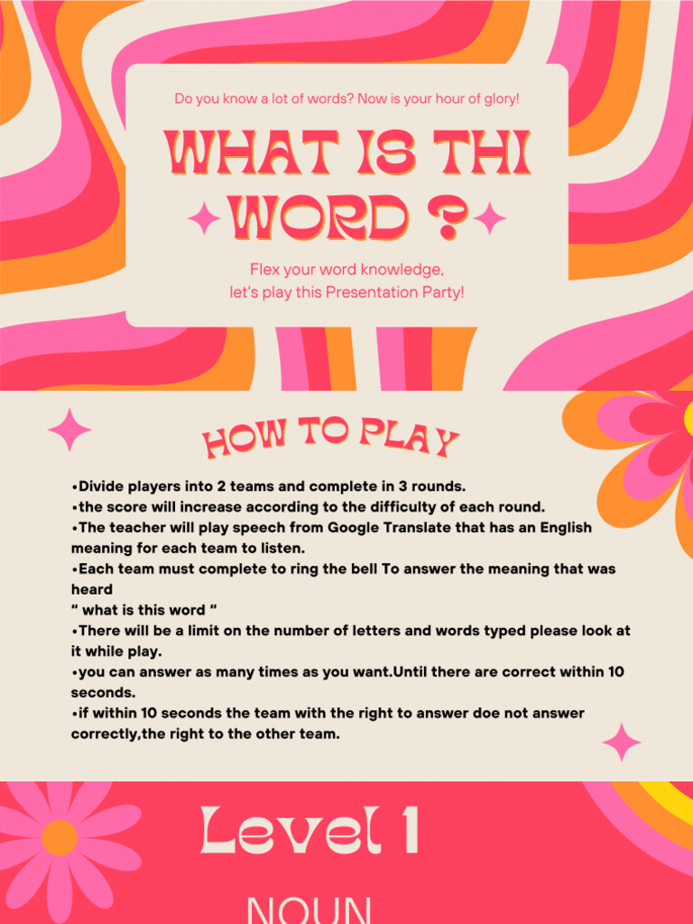 Pink Orange Yellow Happy Hippie Word List Game Presentation Party | PDF