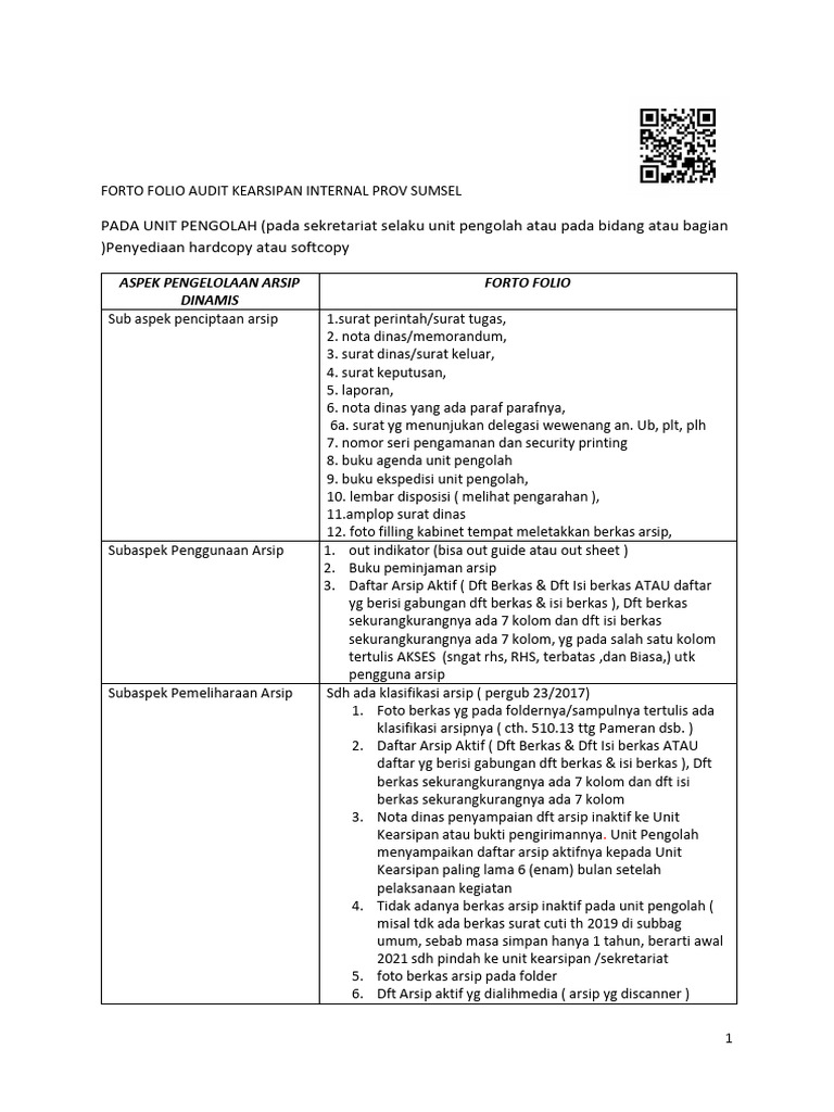 Audit Kearsipan Internal Prov Sumsel | PDF