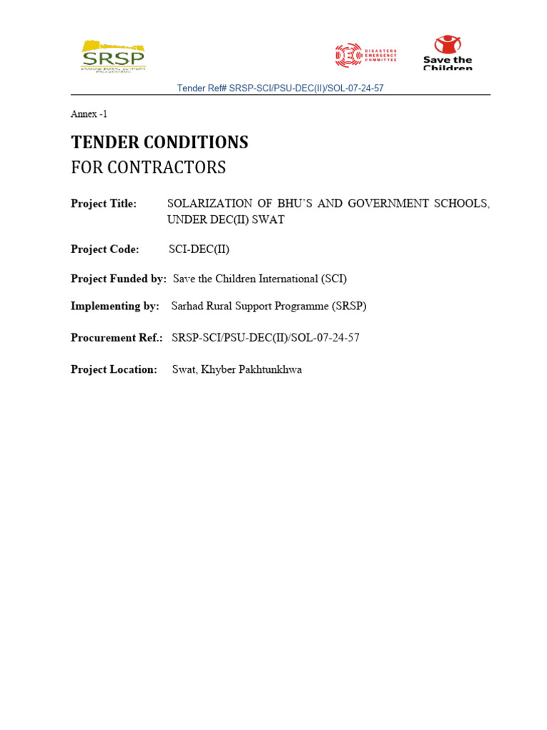 Annex - 1 Tender Conditions (ITB) DEC-II Swat | PDF | Taxes | Joint Venture