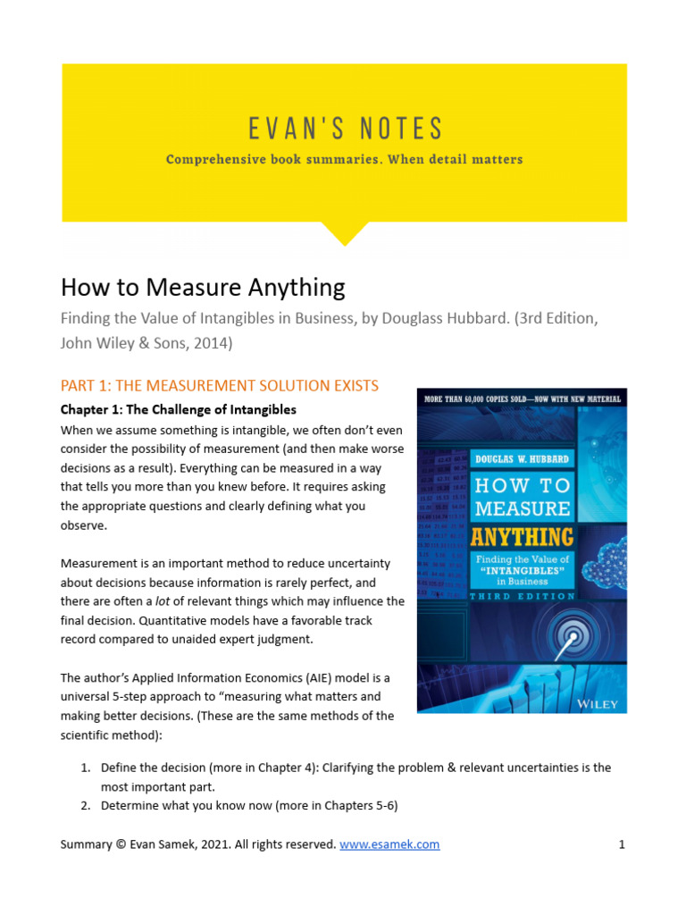 Summary How To Measure Anything Hubbard 2021 | PDF | Measurement ...