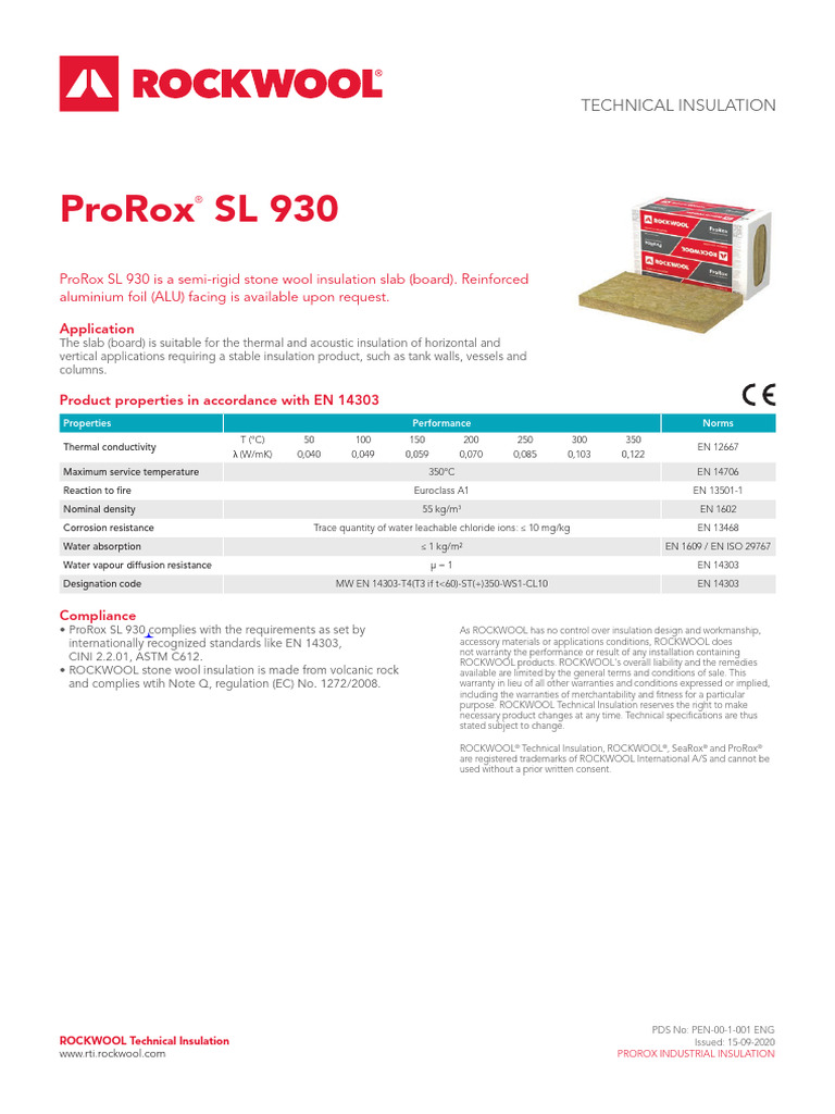 DATASHEET ROCKWOOL SLAB SL930 | PDF | Thermal Insulation | Physical Sciences