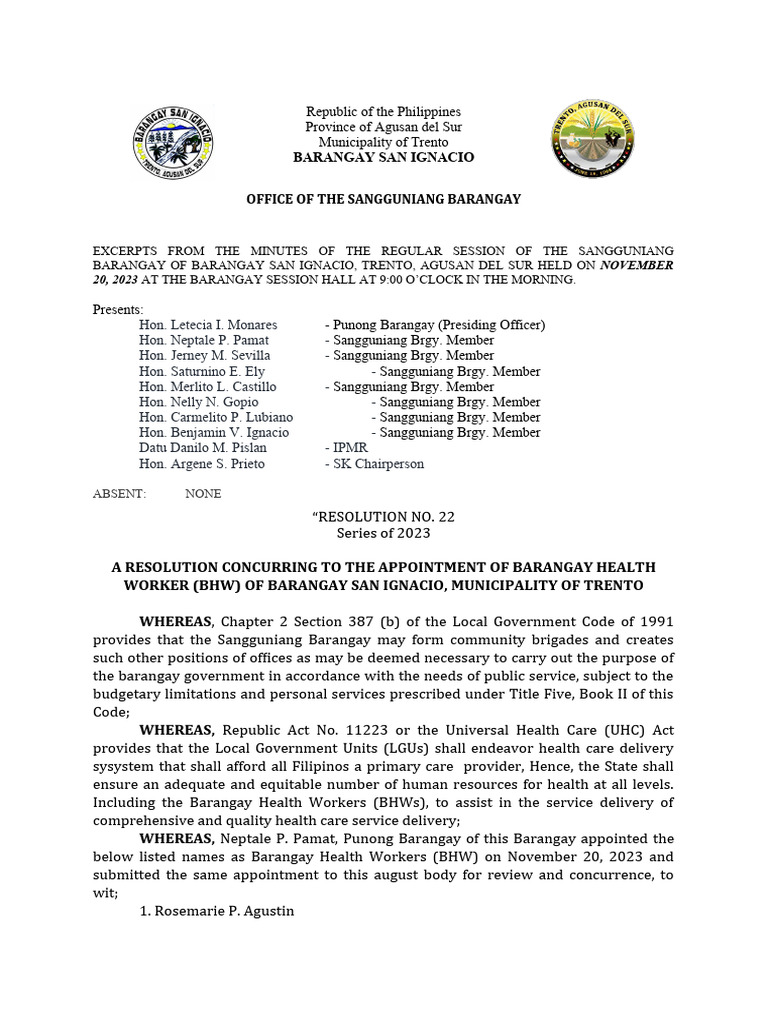 Attach BHW BNS 100 Days | PDF | Philippines