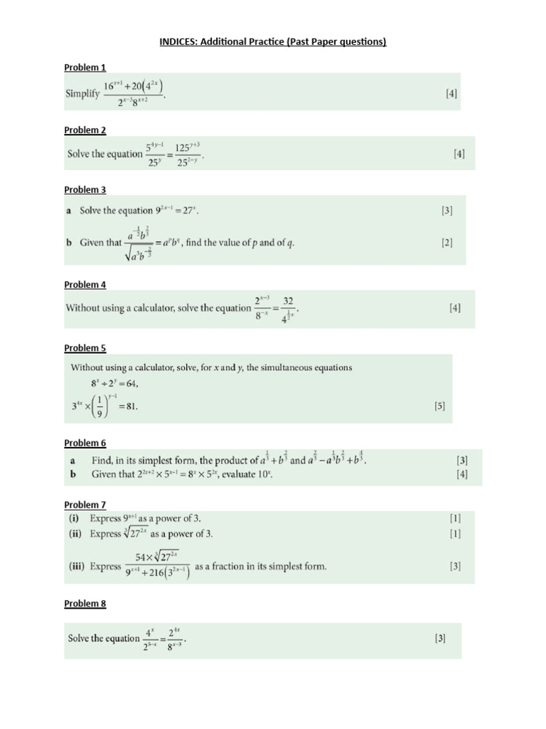 Indices - Extra Practice Answer Key | PDF Indices - Extra Practice Answer Key | PDF