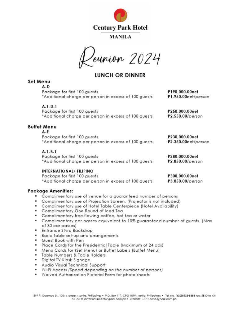 Celebrations Package (Reunion) | PDF