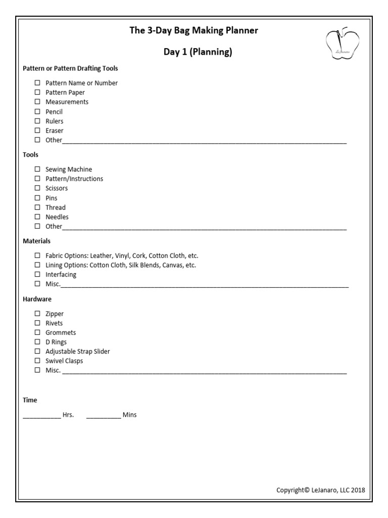 3 Day Bag Making Planner | PDF | Sewing | Textiles