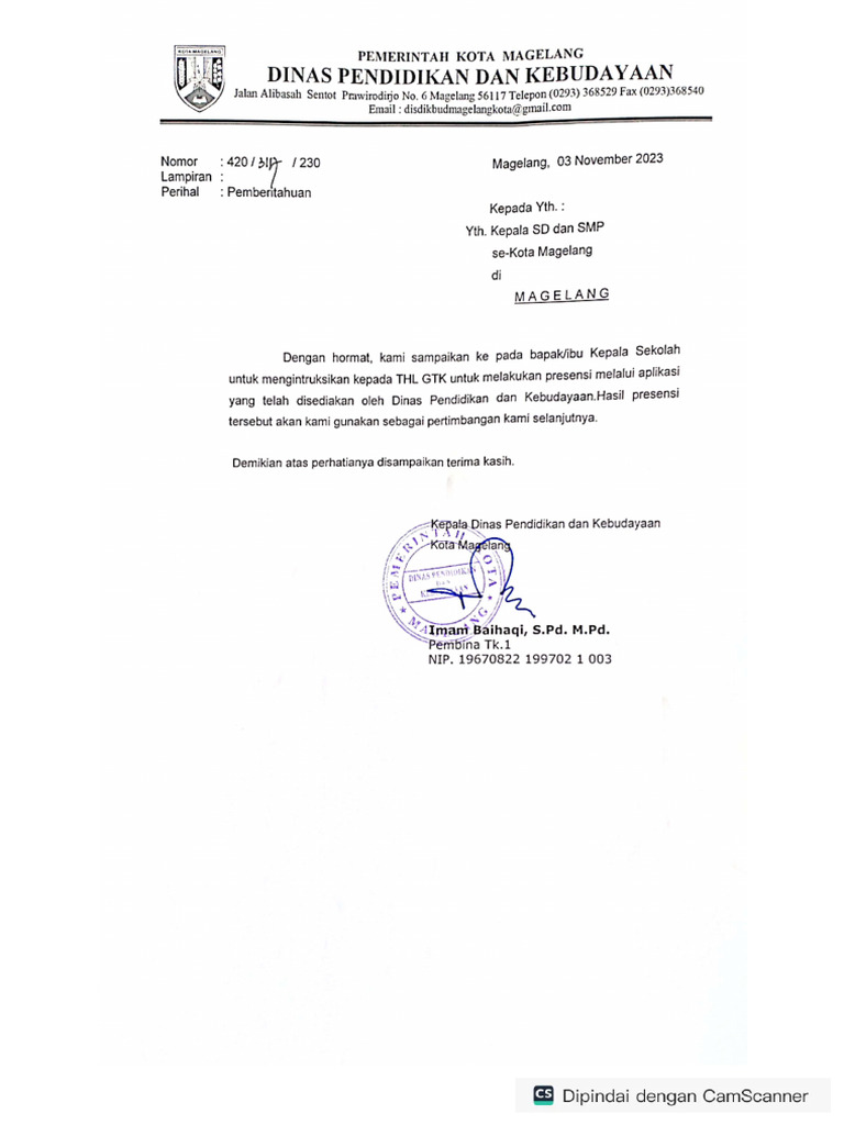 Surat pemberitahuan absensi | PDF