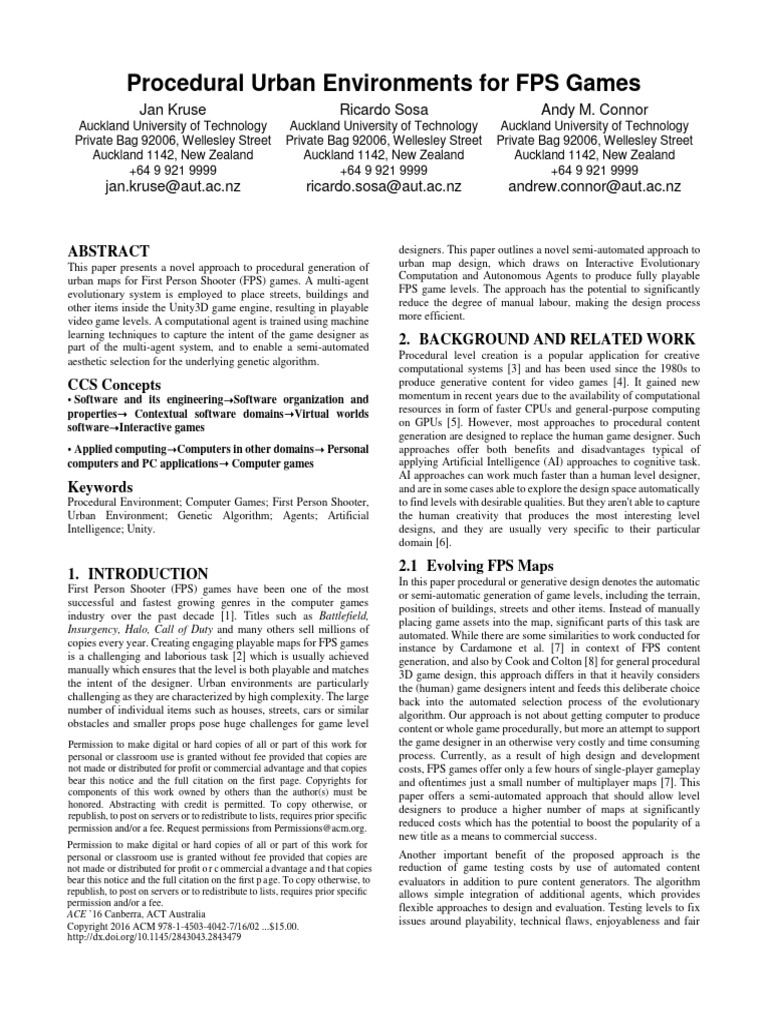 2016 Procedural Urban Environments | PDF | Genetic Algorithm | Artificial Intelligence