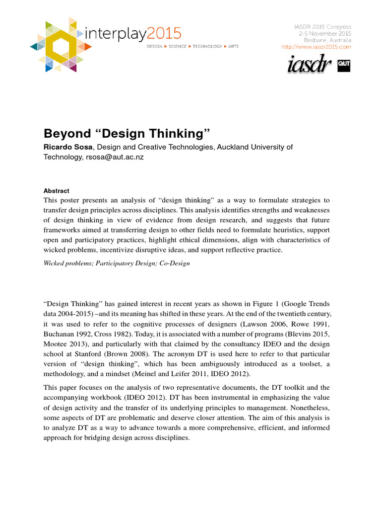 2015 Beyond Design Thinking IASDR Sosa | PDF | Design Thinking | Design