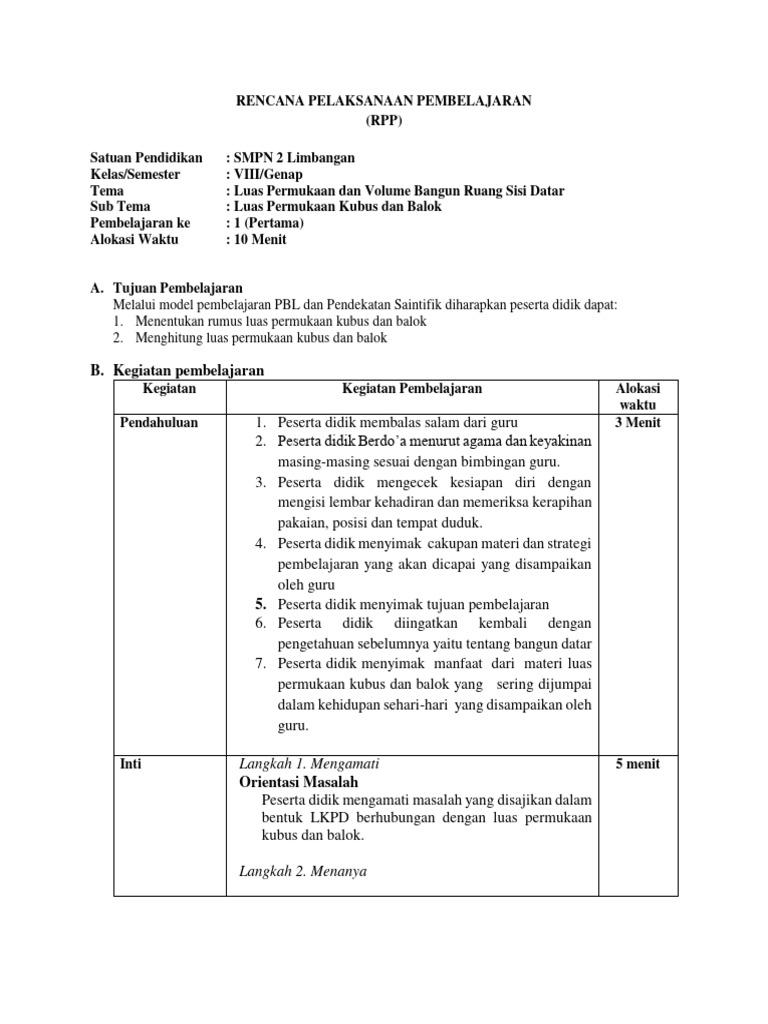 RPP Bangun Ruang Sisi Datar | PDF | Karier & Perkembangan