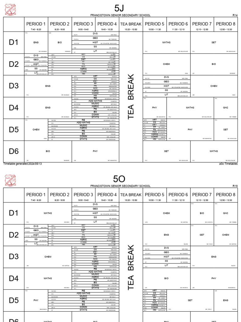 Term 2 Classes Final Vol 1 Timetable 2024 | PDF
