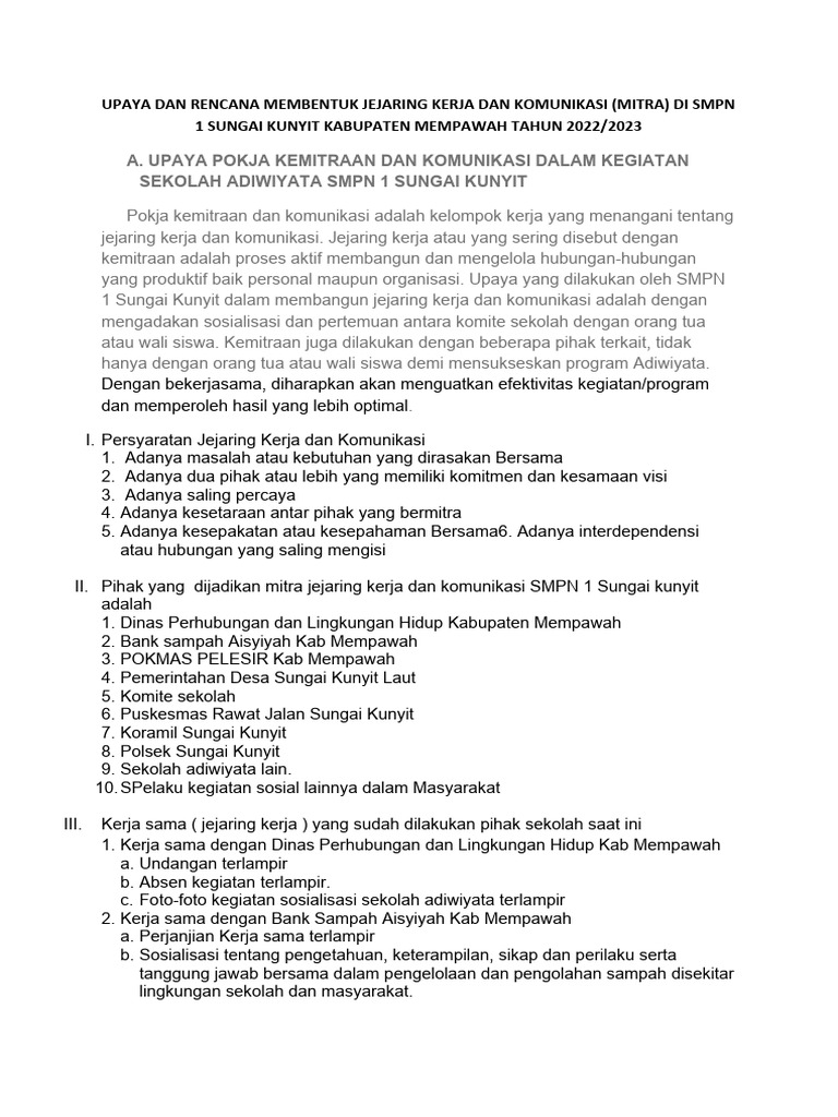 Upaya Dan Rencana Membentuk Jejaring Kerja Dan Komunikasi | PDF