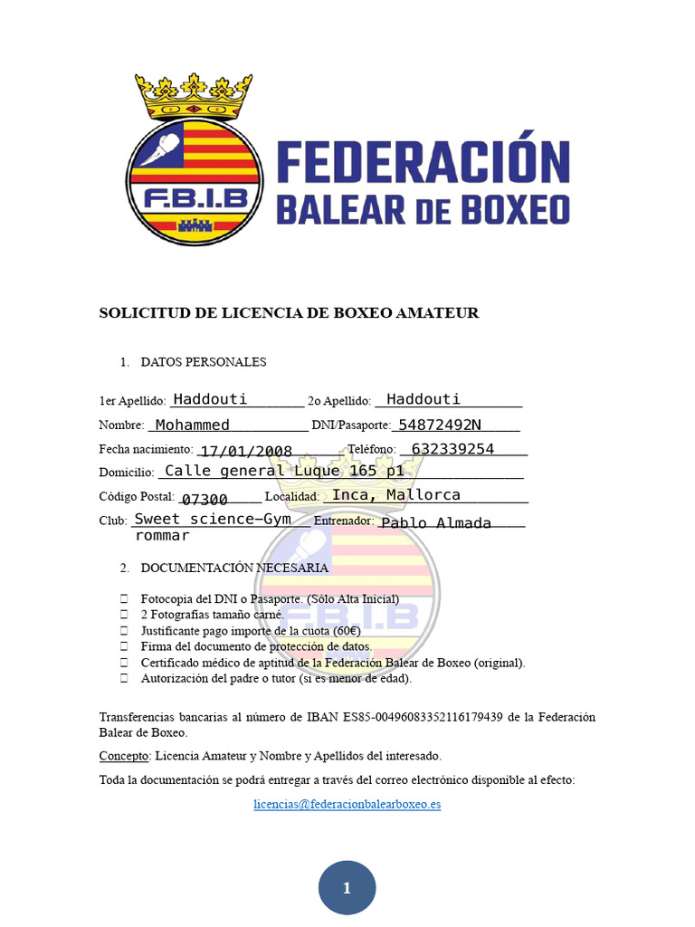 Solicitud de Licencia Boxeo Amateur | PDF | Documento de identidad