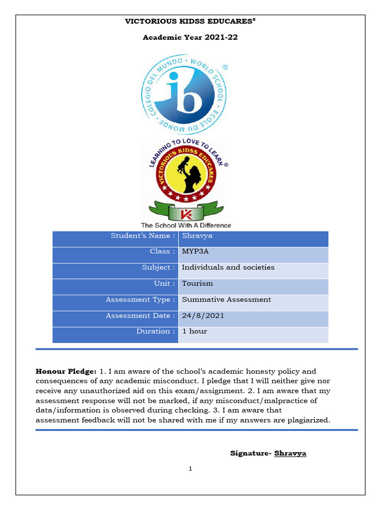 MYP3 InS Unit-1 SA Final Paper 1 | PDF | Tourism | Information