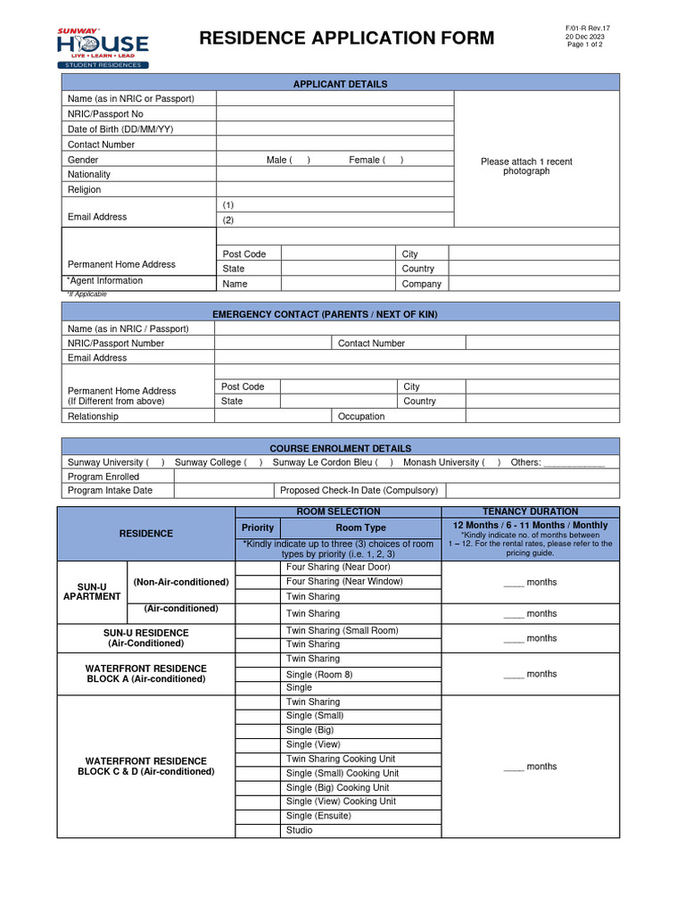 Application Form - Hostel Residences-2024 | PDF | Payments