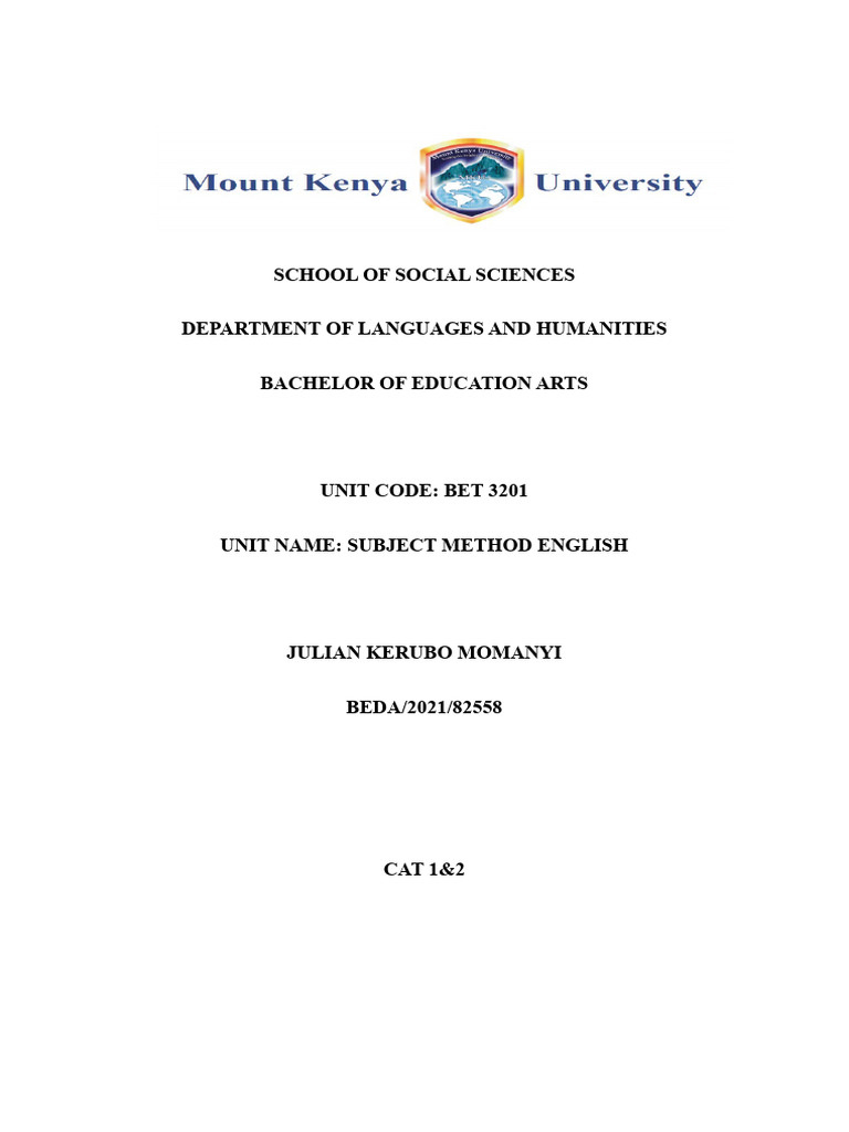Cat 1 & 2 Subject Method English | PDF | Lesson Plan | Teachers