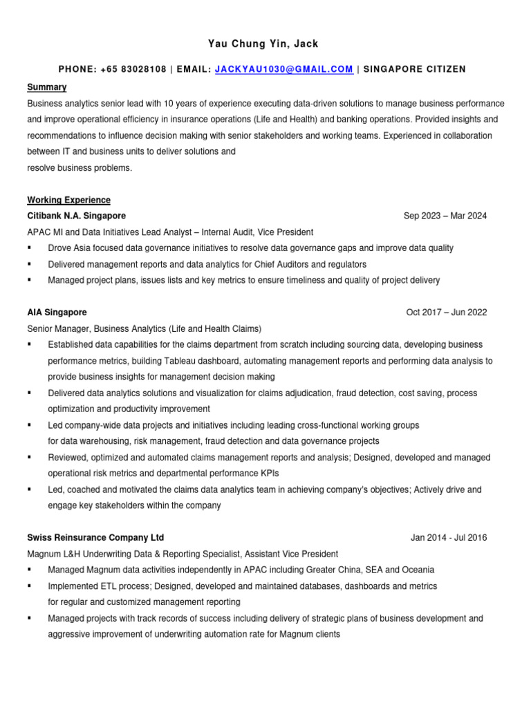 Jack Yau CV | PDF | Analytics | Internal Audit