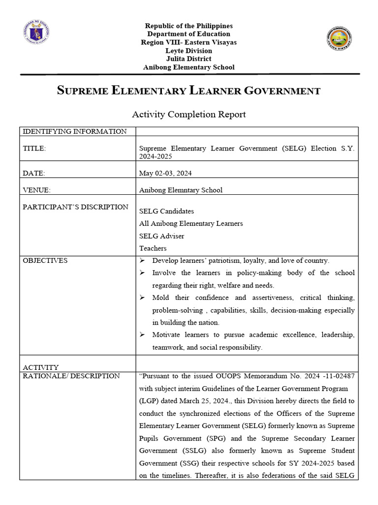 SELG Election Activity Report 2024-2025 | PDF