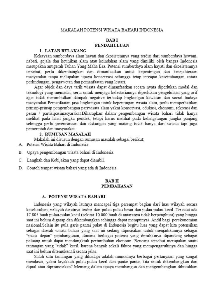 Makalah Potensi Wisata Bahari Indonesia | PDF Makalah Potensi Wisata Bahari Indonesia | PDF