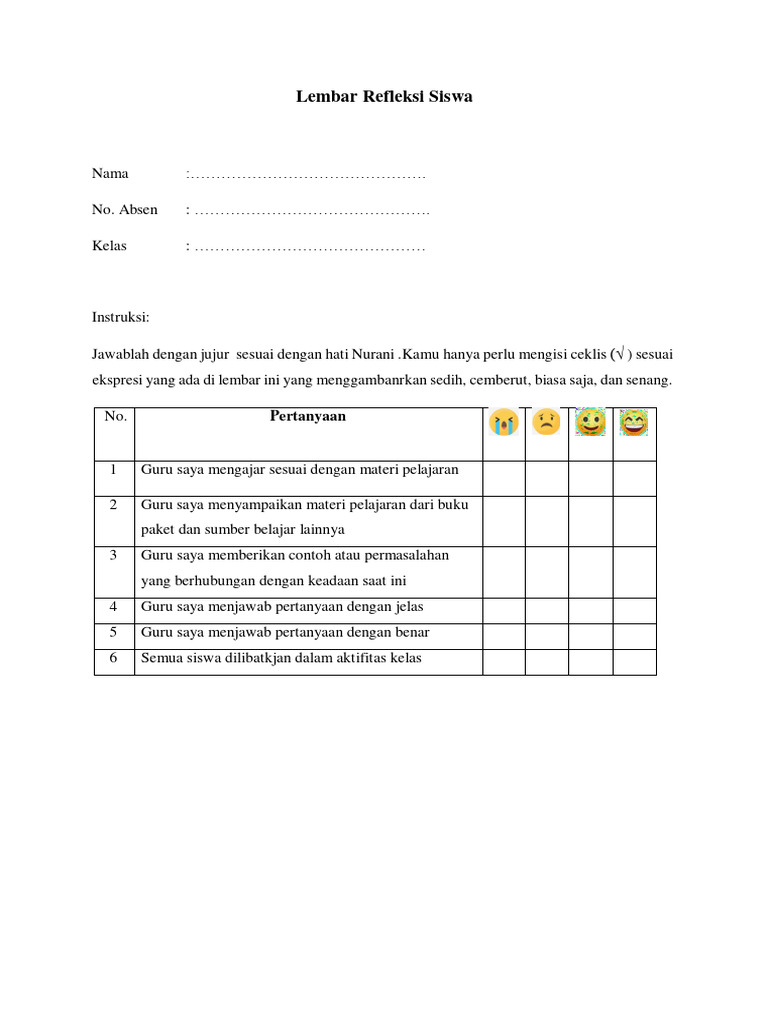 Lembar Refleksi Siswa | PDF