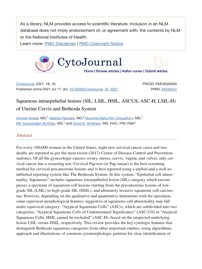 Squamous Intraepithelial Lesions (SIL - LSIL, HSIL, ASCUS, ASC-H, LSIL ...